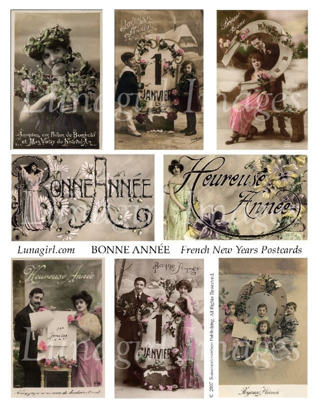 French NEW YEAR Digital Collage Sheet, Vintage Photos Victorian Cards ...