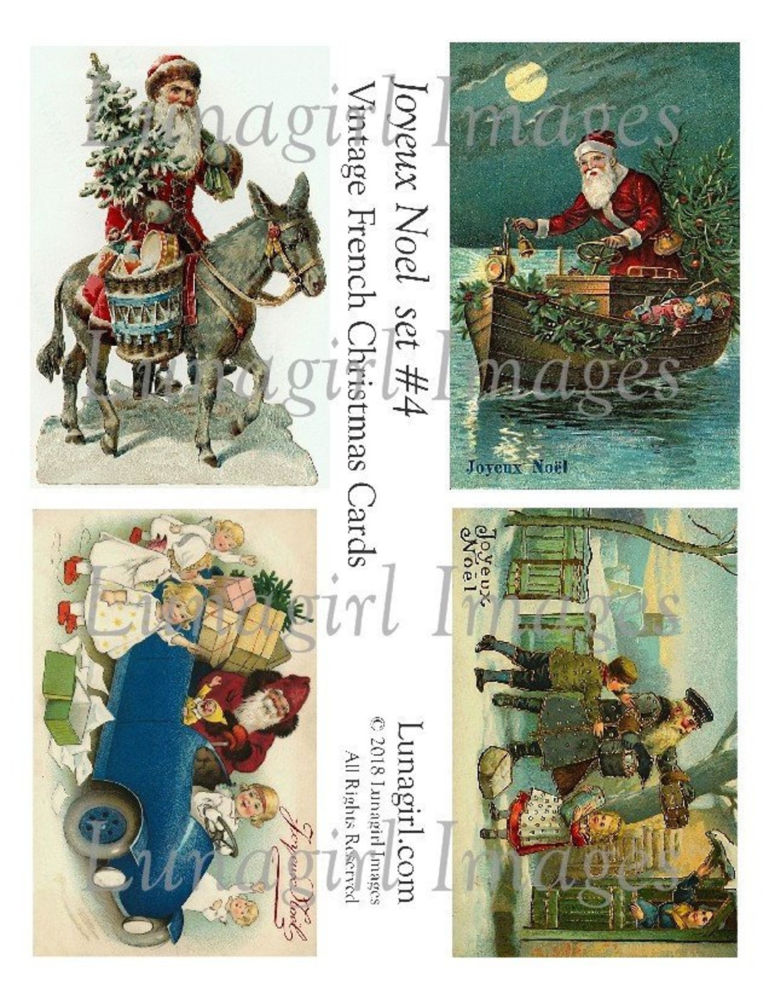 Vintage FRENCH SANTA Cards Digital Collage Sheet, Christmas Cards, Pere ...