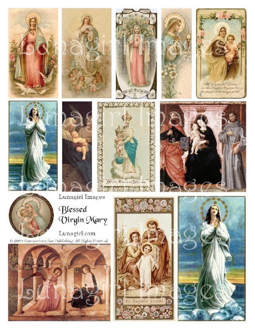 BLESSED VIRGIN MARY Digital Collage Sheet, Antique Victorian Holy Cards ...