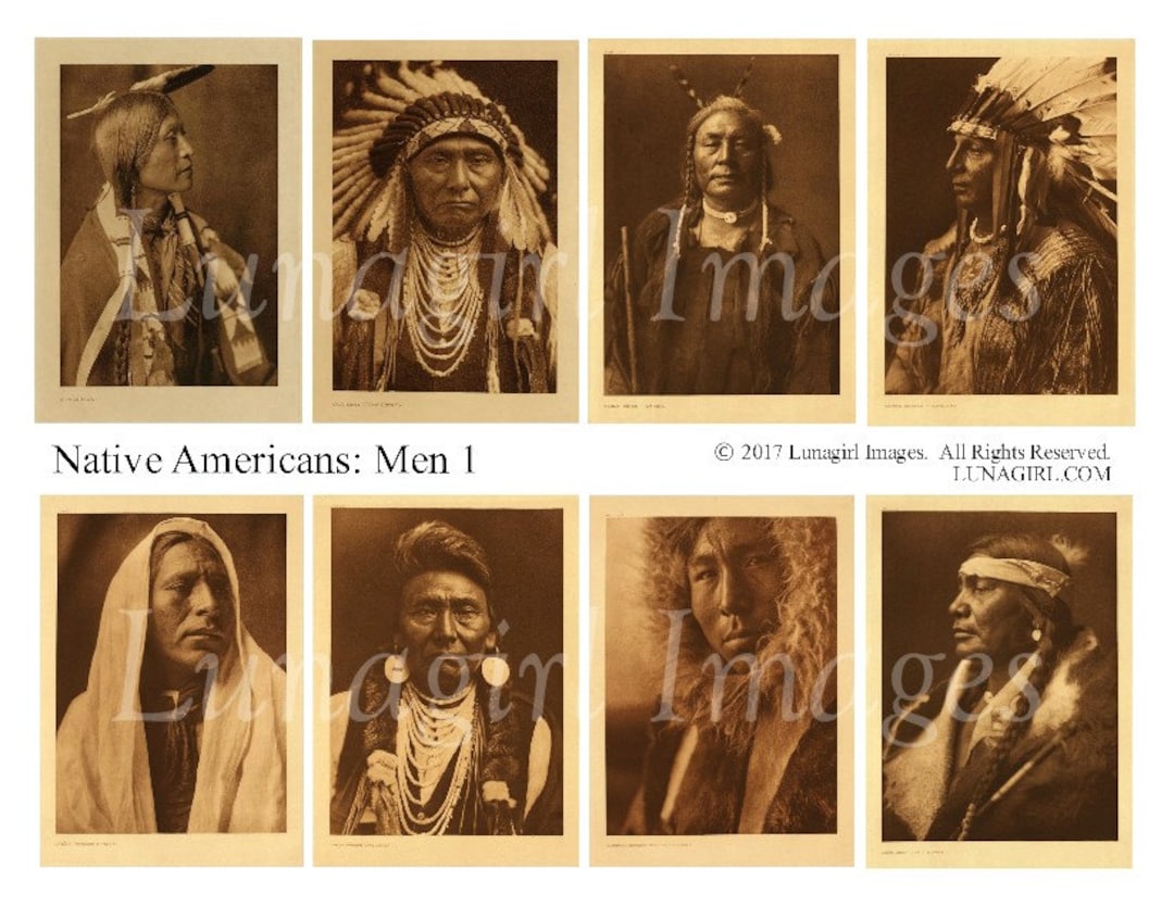 NATIVE AMERICANS Digital Collage Sheet, MEN Males Chief, Sepia Photos ...