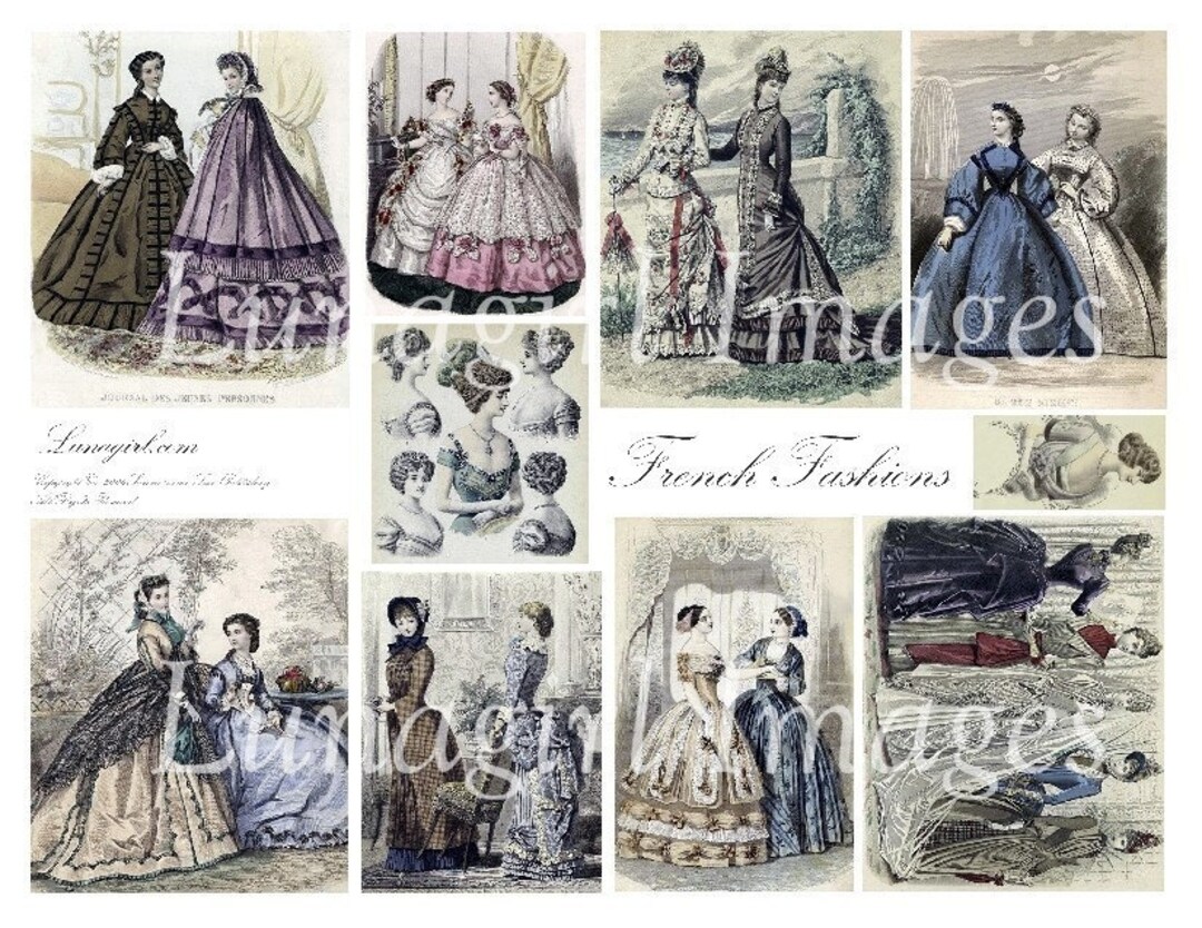 FRENCH FASHIONS Digital Collage Sheet Vintage Images Women Ladies ...