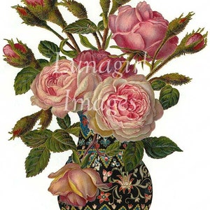 72 PINK ROSES Images DOWNLOAD, Vintage Roses Flowers, Victorian Art ...