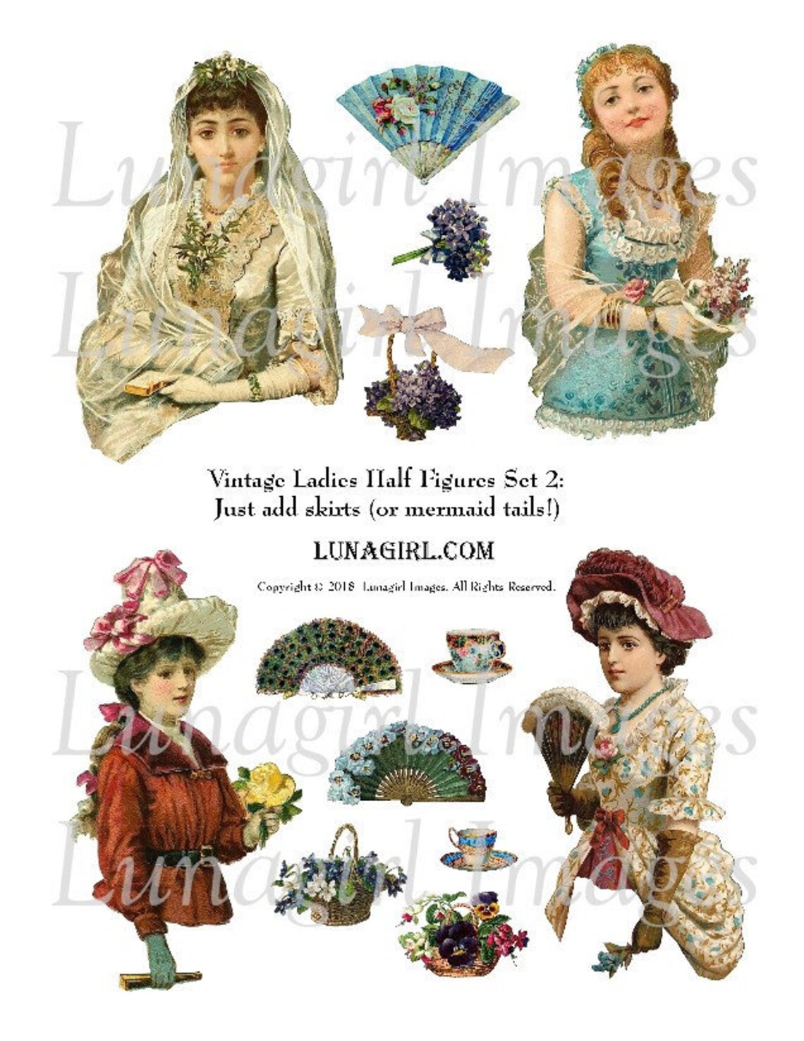 VICTORIAN WOMEN Half Figures Digital Collage Sheet, Vintage Women ...