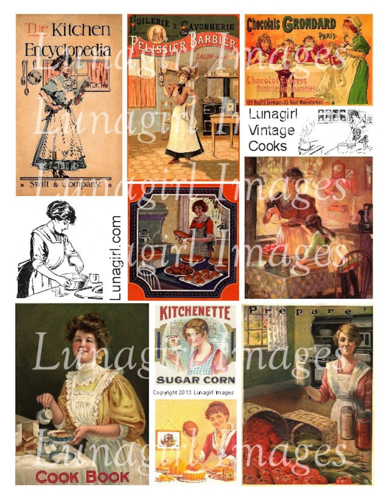 VINTAGE COOKING Digital Collage Sheet Victorian Women Cooks Housewives ...