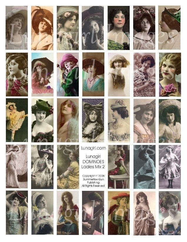 Vintage Women Dominoes Digital Collage Sheet 1x2 Tiles Etsy