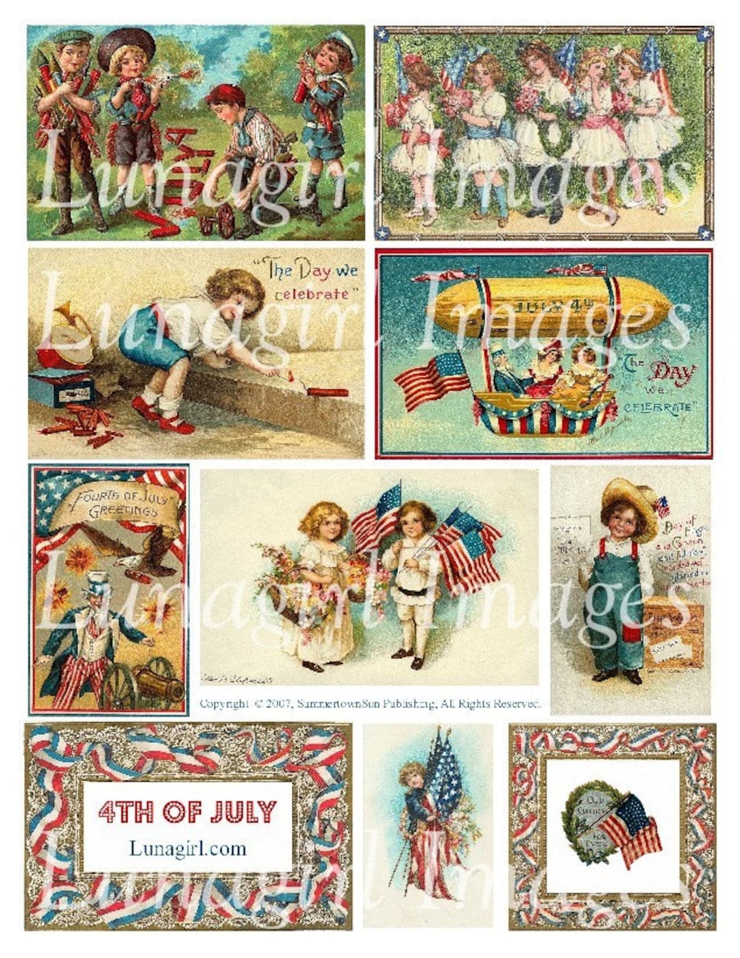 VICTORIAN JULY 4th Digital Collage Sheet, Vintage Fourth Patriotic ...