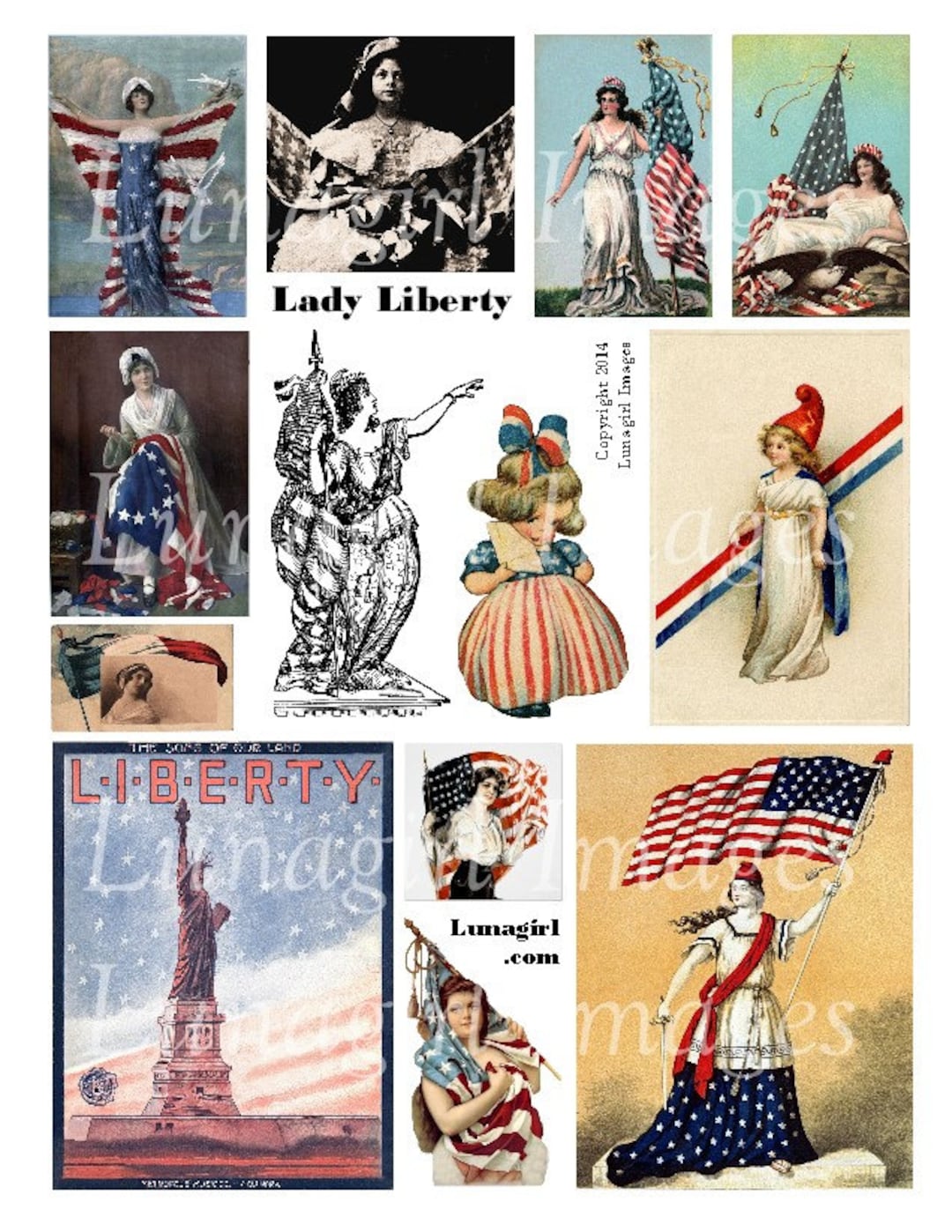 LADY LIBERTY Digital Collage Sheet, Vintage July Fourth Images ...