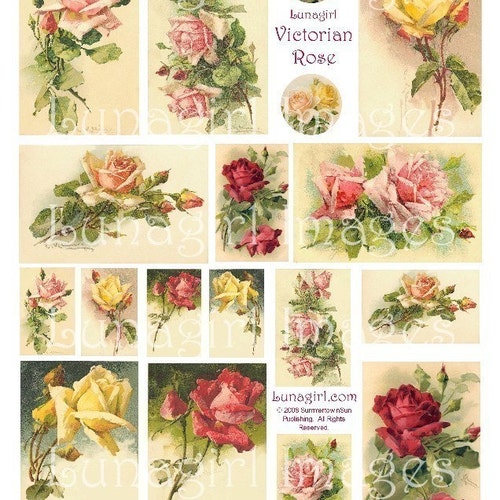 VICTORIAN ROSES Digital Collage Sheet Vintage Flowers Floral - Etsy