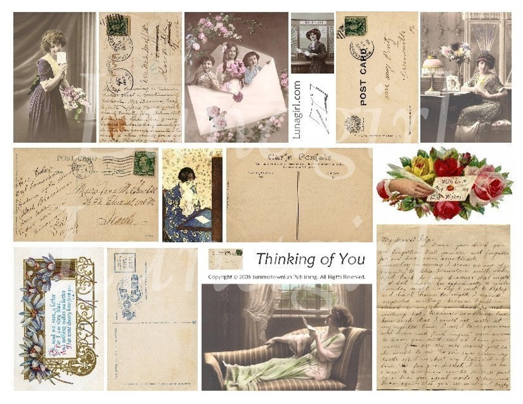 VINTAGE LETTERS Digital Collage Sheet Romantic Ephemera Love Victorian ...