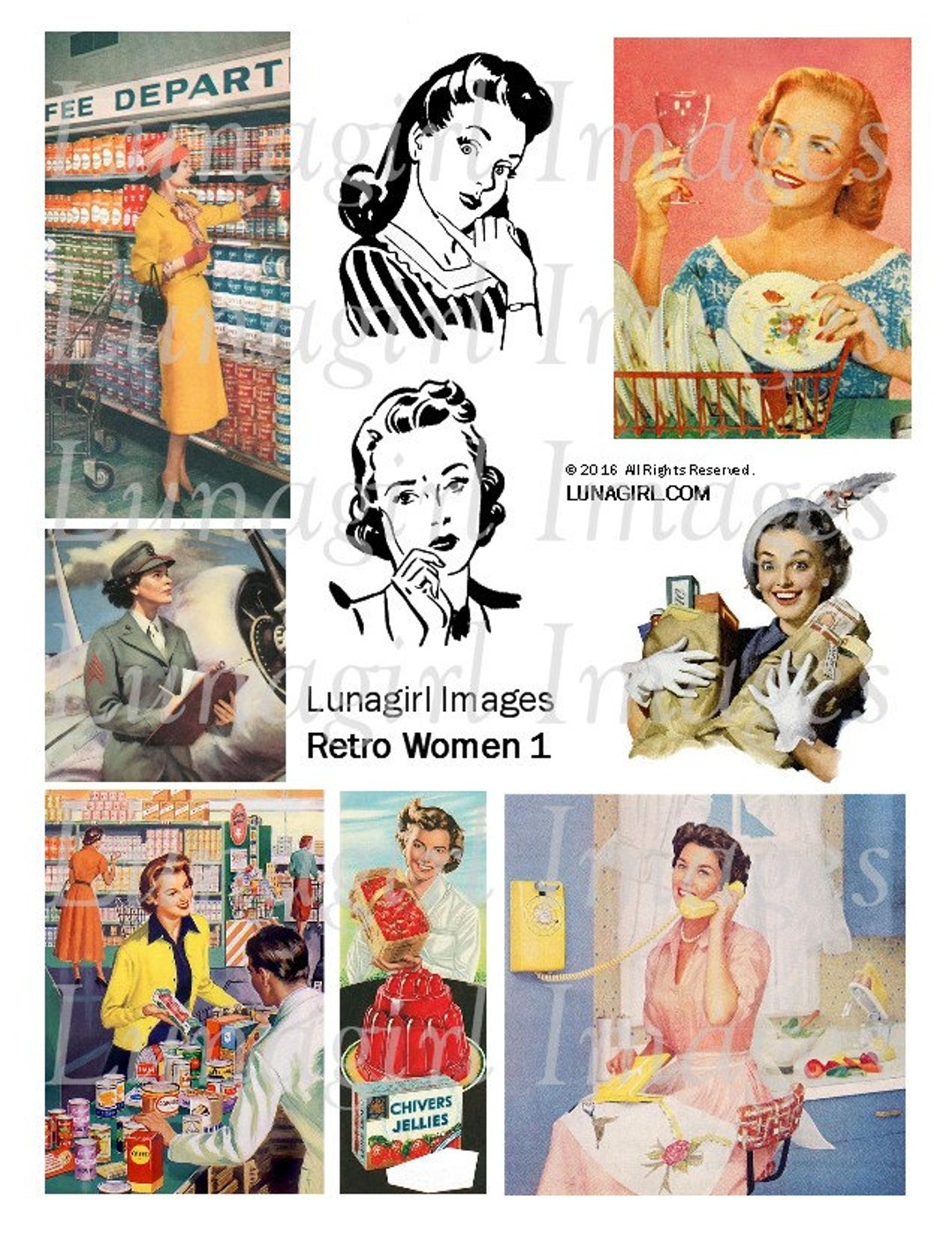 RETRO WOMEN Digital Collage Sheet, 1950s Housewives Ladies, Vintage ...