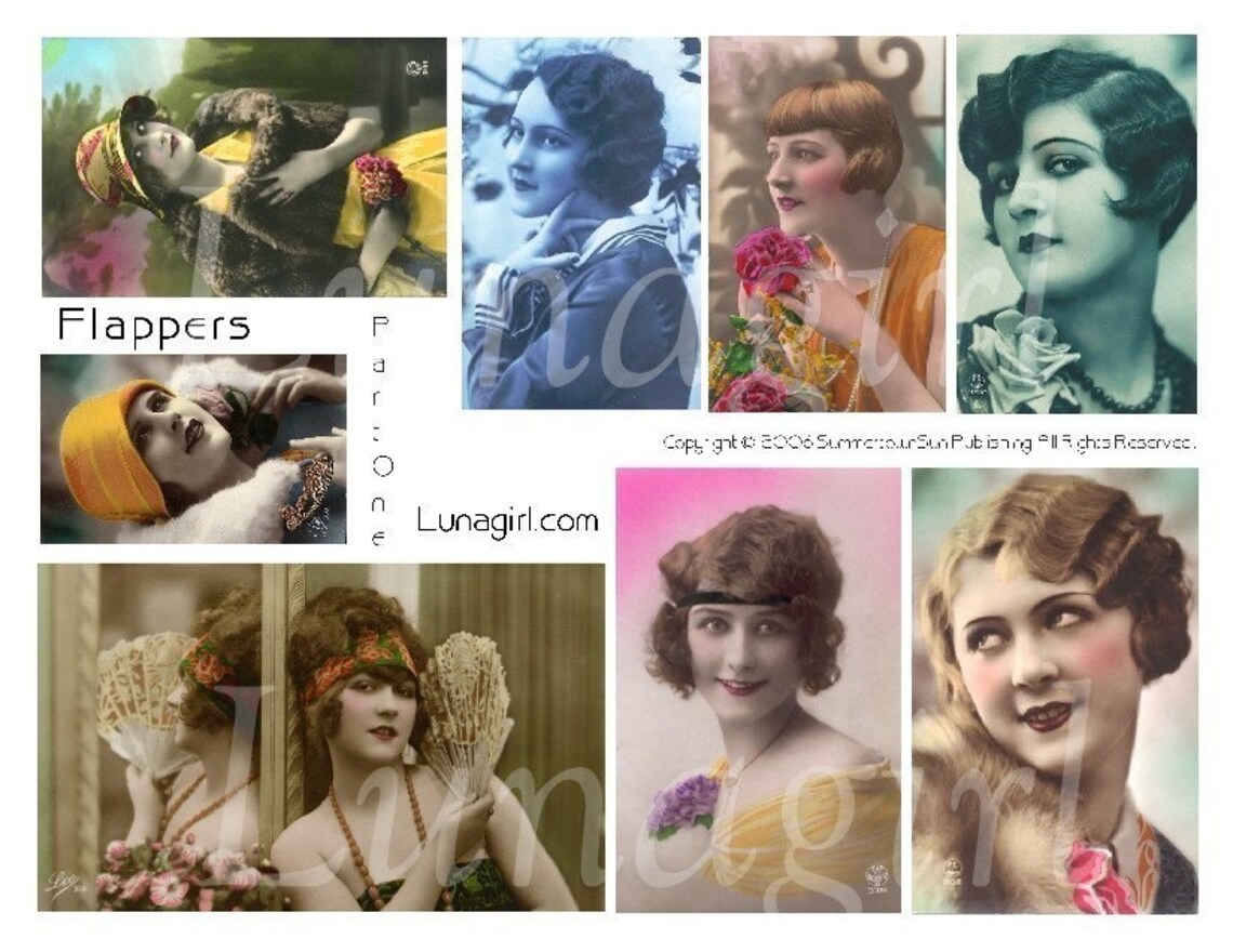 FLAPPERS Digital Collage Sheet Vintage Photos Tinted - Etsy