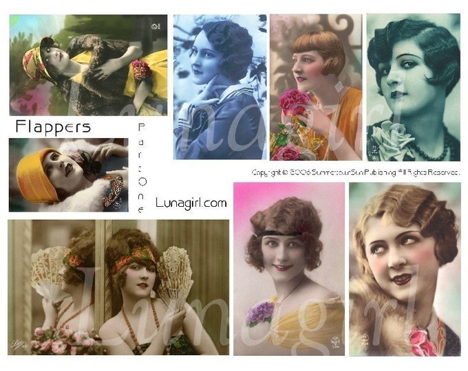 FLAPPERS Digital Collage Sheet, Vintage Photos, Tinted Postcards ...