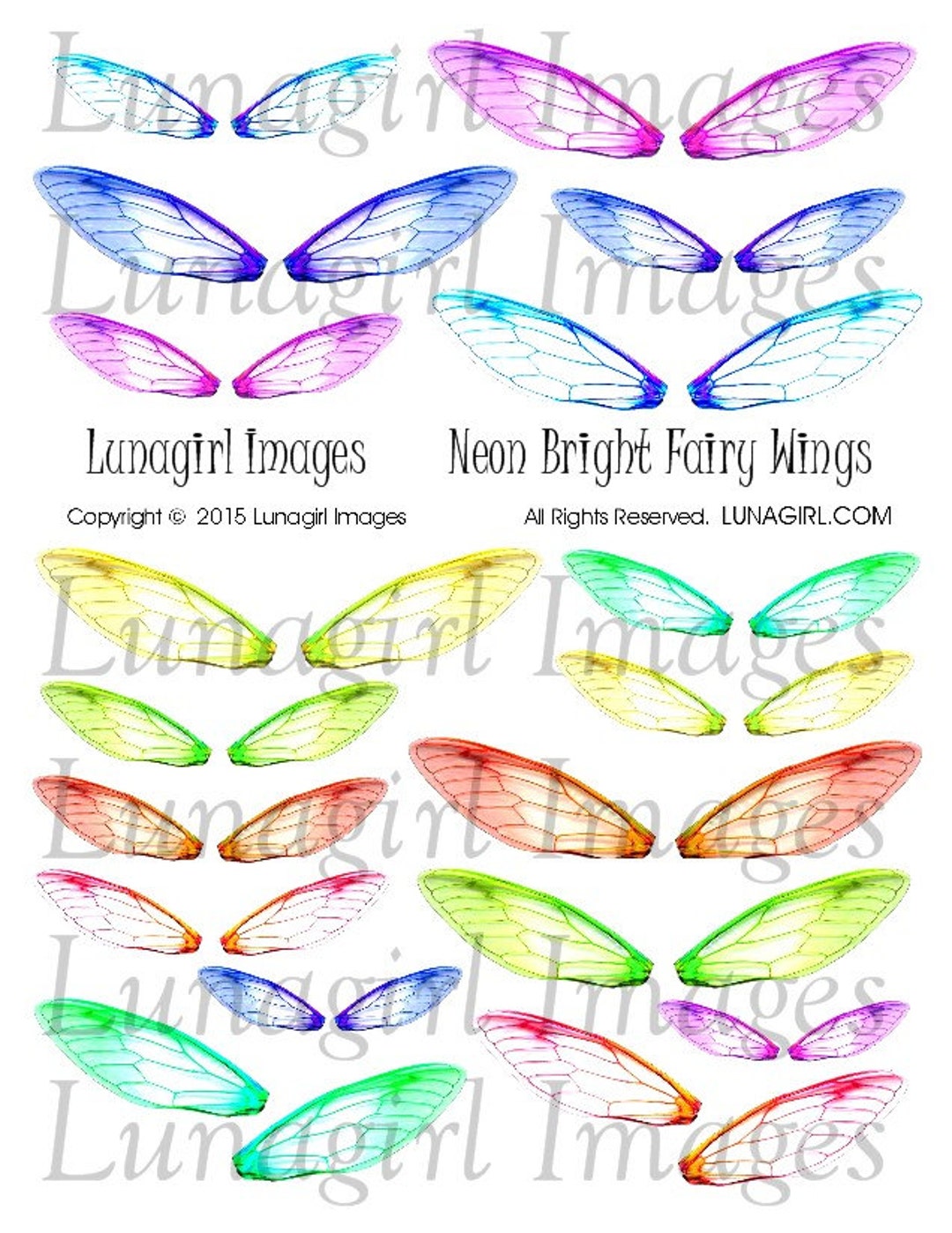Bright Rainbow FAIRY WINGS Digital Collage Sheet, Dragonfly Wings, Neon ...