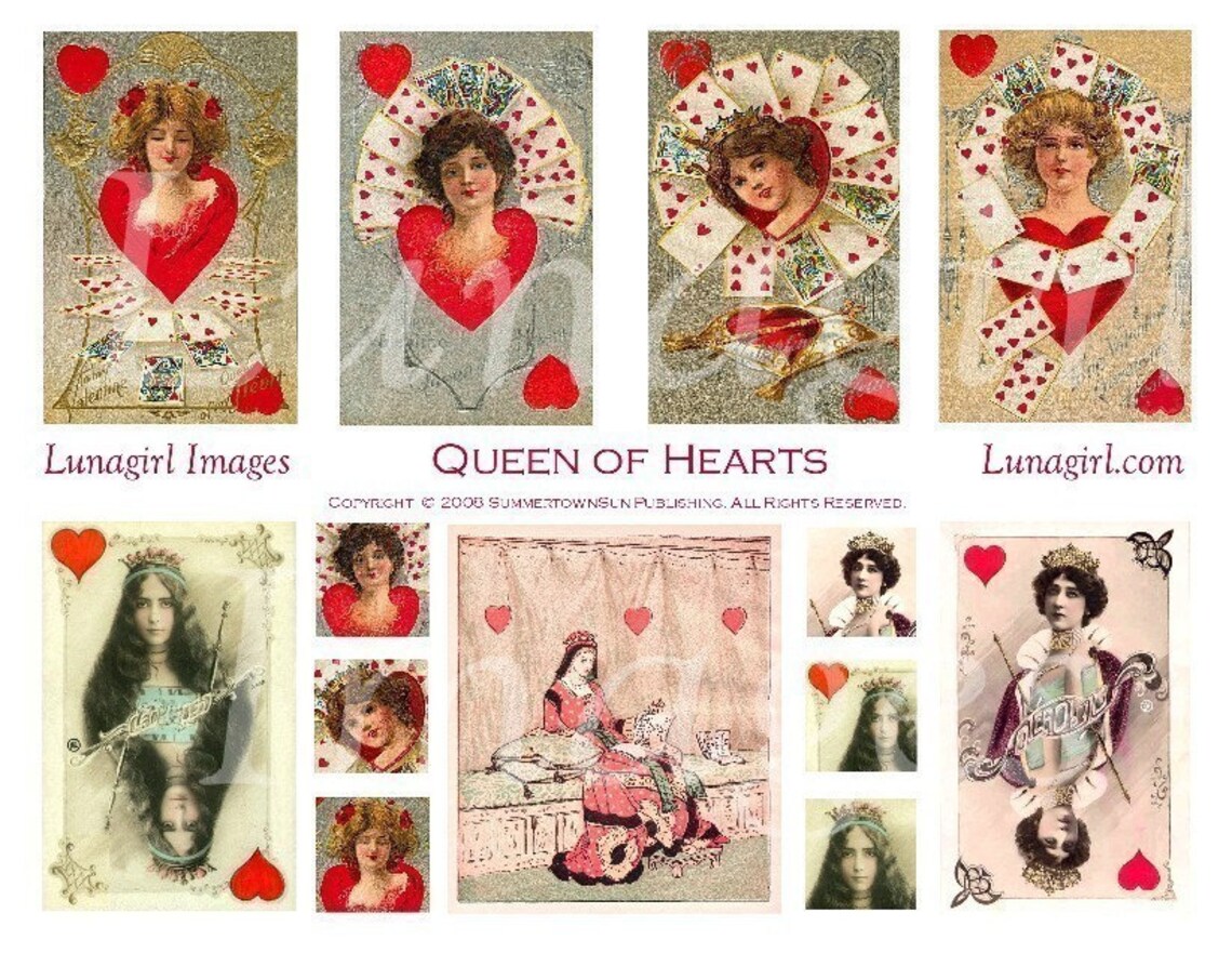 QUEEN of HEARTS Digital Collage Sheet Vintage Valentines | Etsy