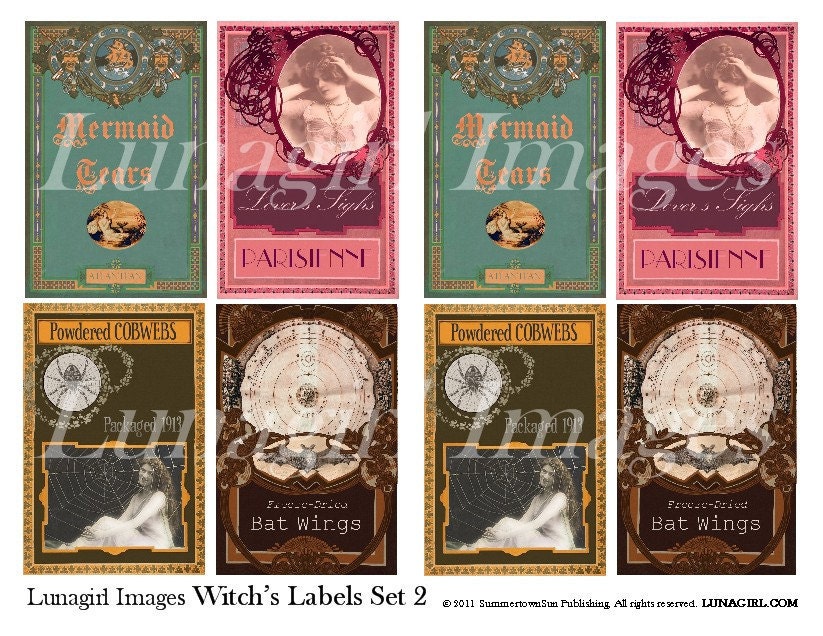 WITCHES LABELS Digital Collage Sheet Vintage Halloween Tags - Etsy