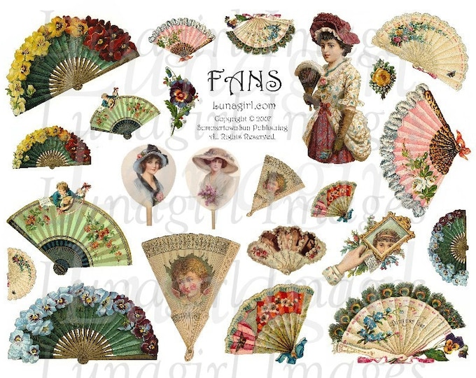 Vintage Victorian Fans Printable Collage Sheet Instant Digital Download ...