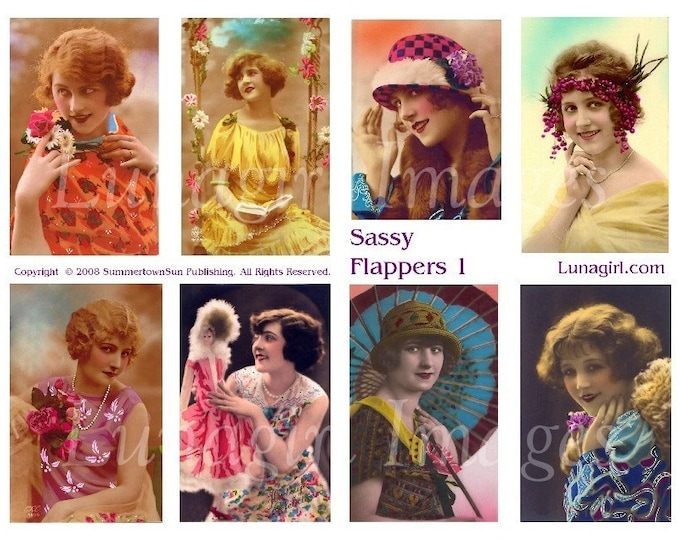 SASSY FLAPPERS Digital Collage Sheet Bright Tinted Vintage - Etsy