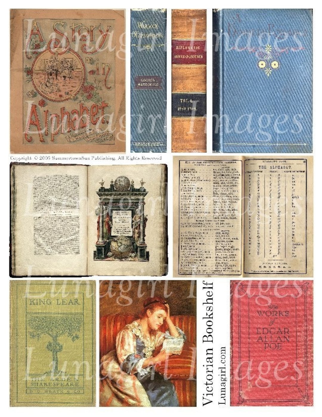 Antique BOOKSHELF Digital Collage Sheet, Victorian Book Covers, Vintage ...