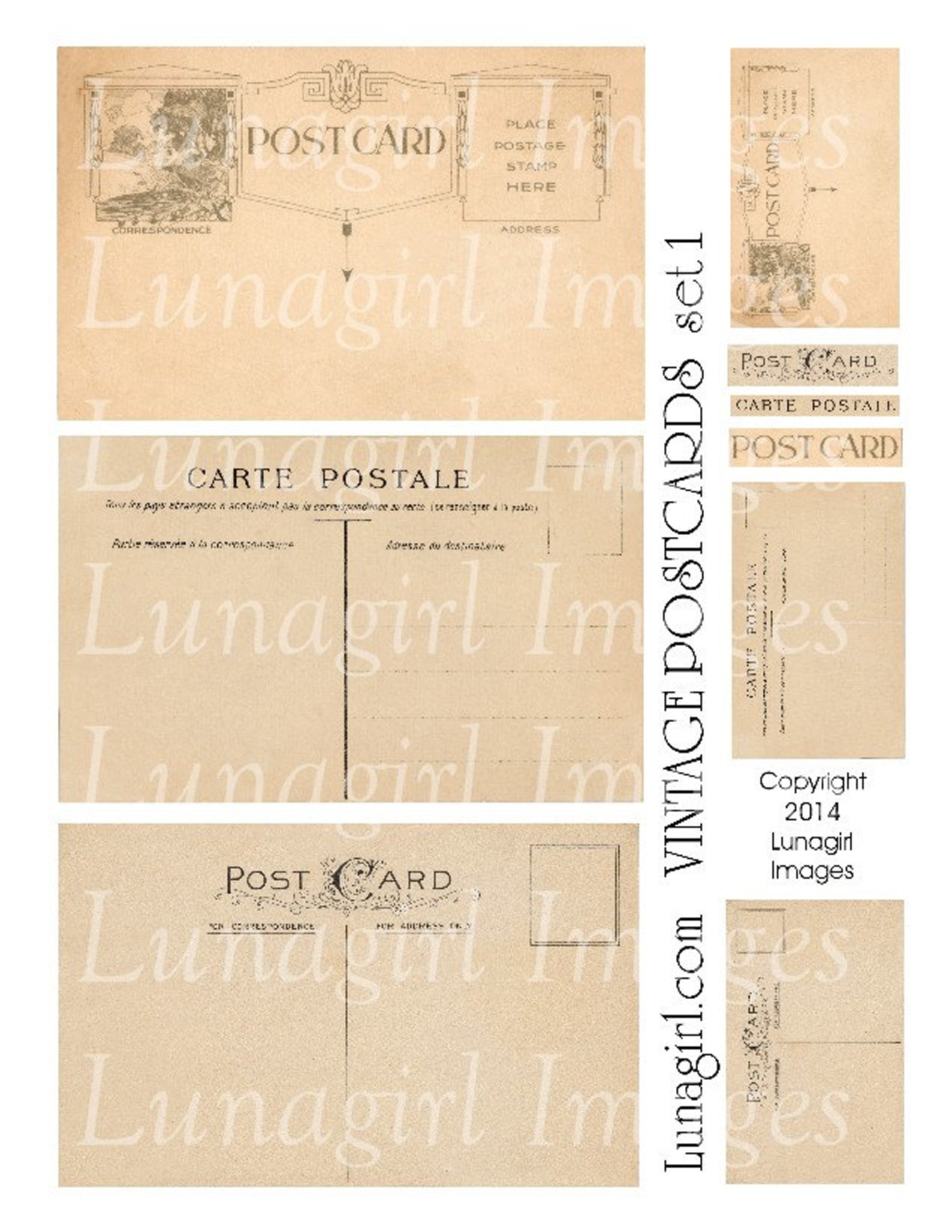 VINTAGE POSTCARDS Digital Collage Sheet, Carte Postale Backgrounds ...
