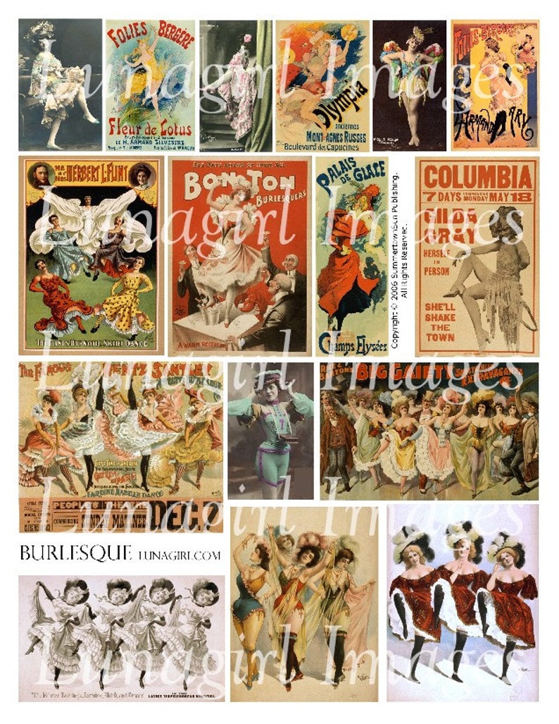 BURLESQUE Digital Collage Sheet, Victorian Theater SHOWGIRLS Cabaret ...