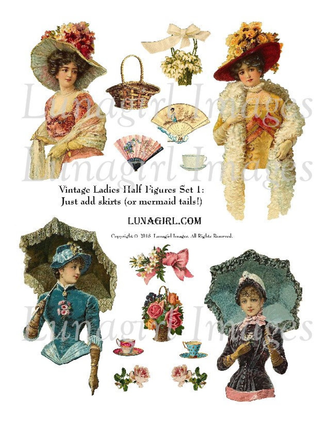 VICTORIAN WOMEN Half Figures Digital Collage Sheet, Vintage Women ...
