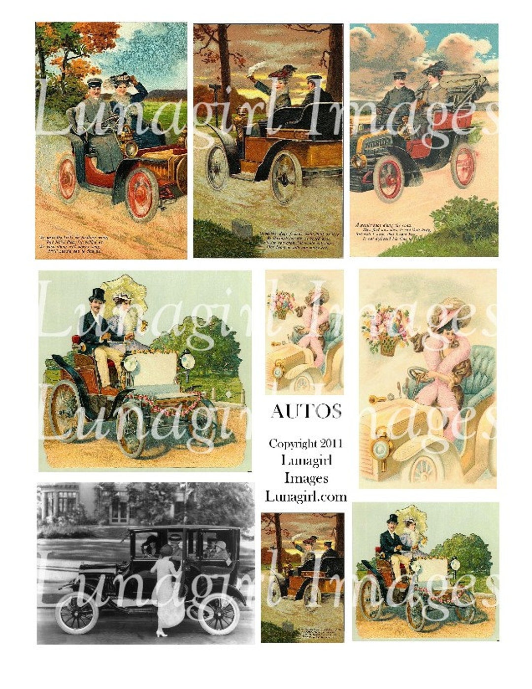 VINTAGE CARS Digital Collage Sheet, Antique Automobiles Autos ...