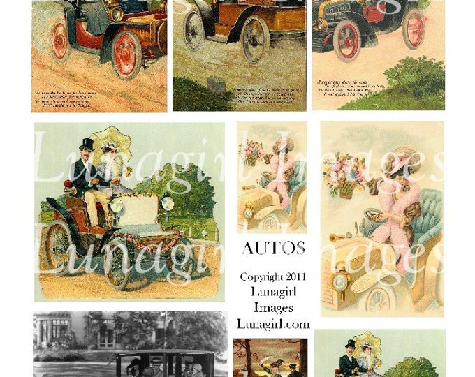 VINTAGE CARS Digital Collage Sheet, Antique Automobiles Autos ...