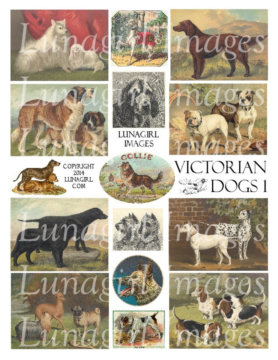 VICTORIAN DOGS Digital Collage Sheet, Vintage Animals Puppies, Antique ...
