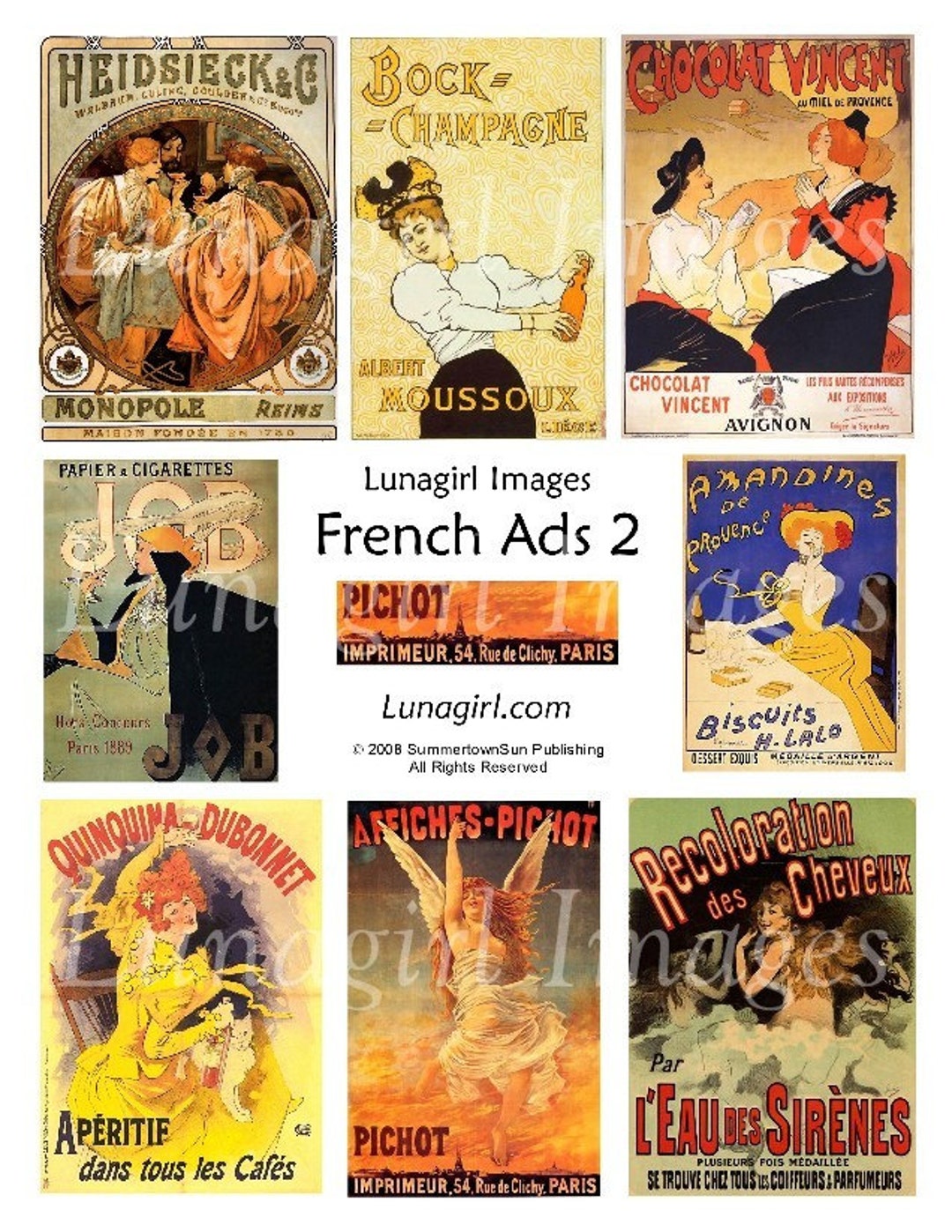 FRENCH ADS No2, Digital Collage Sheet, Vintage Images Paris Cafe ...