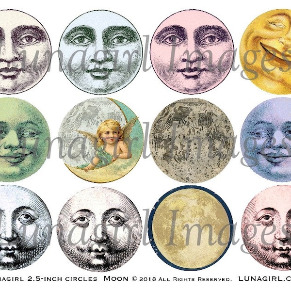 Vintage Moon Face Digital - Etsy