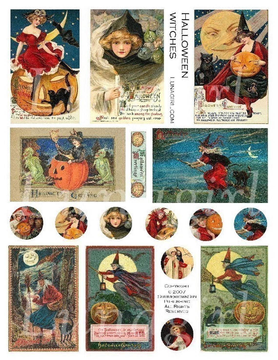 HALLOWEEN WITCHES Digital Collage Sheet, Victorian Women Postcards ...