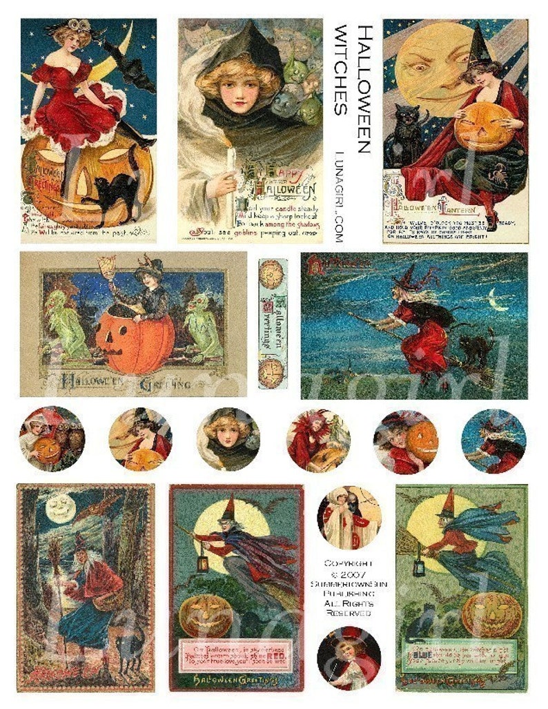 HALLOWEEN WITCHES Digital Collage Sheet, Victorian Women Postcards ...
