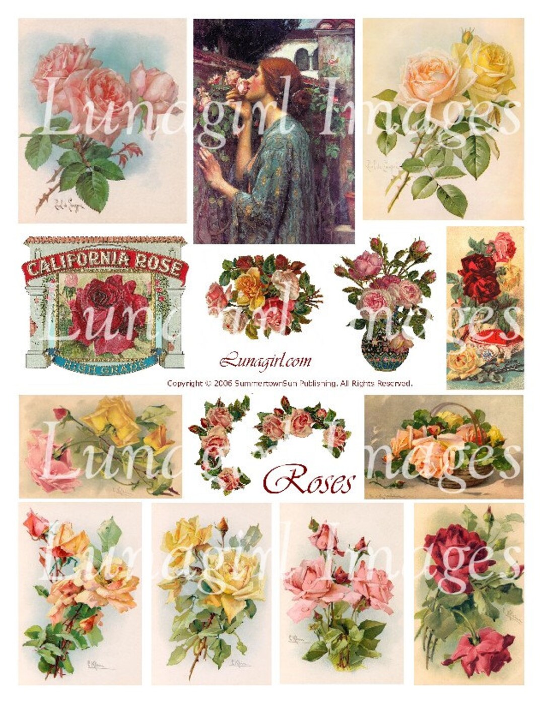 VINTAGE ROSES Digital Collage Sheet, Victorian Flowers, Floral Images ...