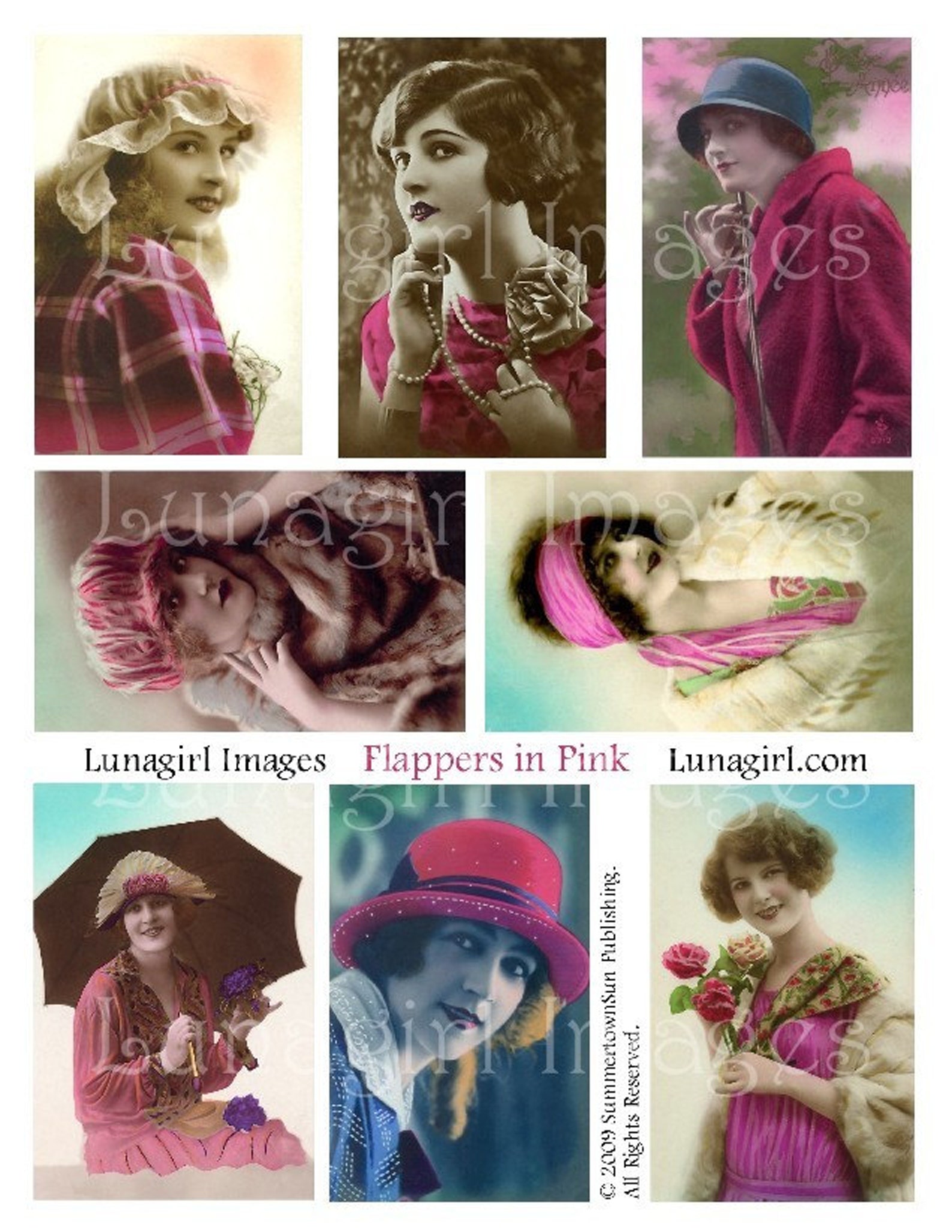 FLAPPERS in PINK Digital Collage Sheet, Vintage Photos Tinted French ...