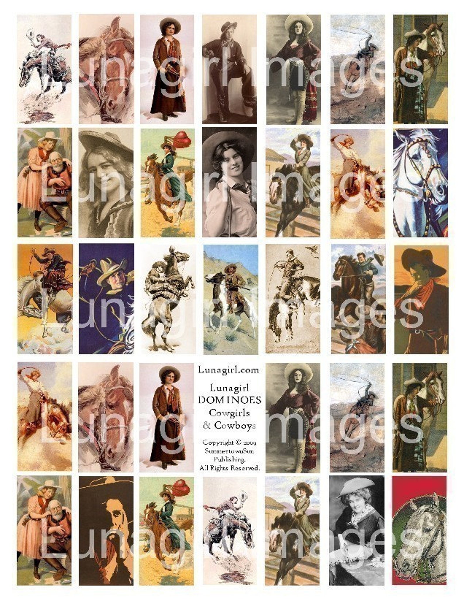 COWGIRLS DOMINOES Digital Collage Sheet, Cowboys Wild West Art Tiles ...