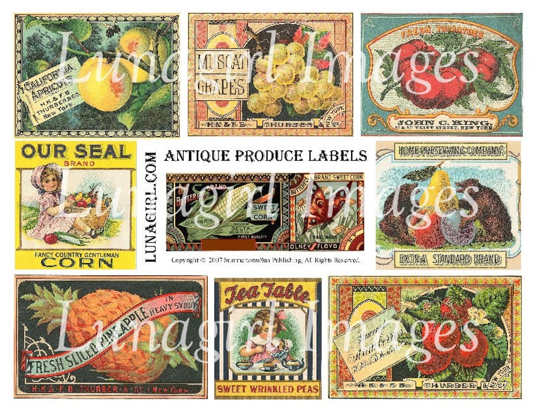 Antique PRODUCE LABELS, Digital Collage Sheet, Vintage Crate Labels ...