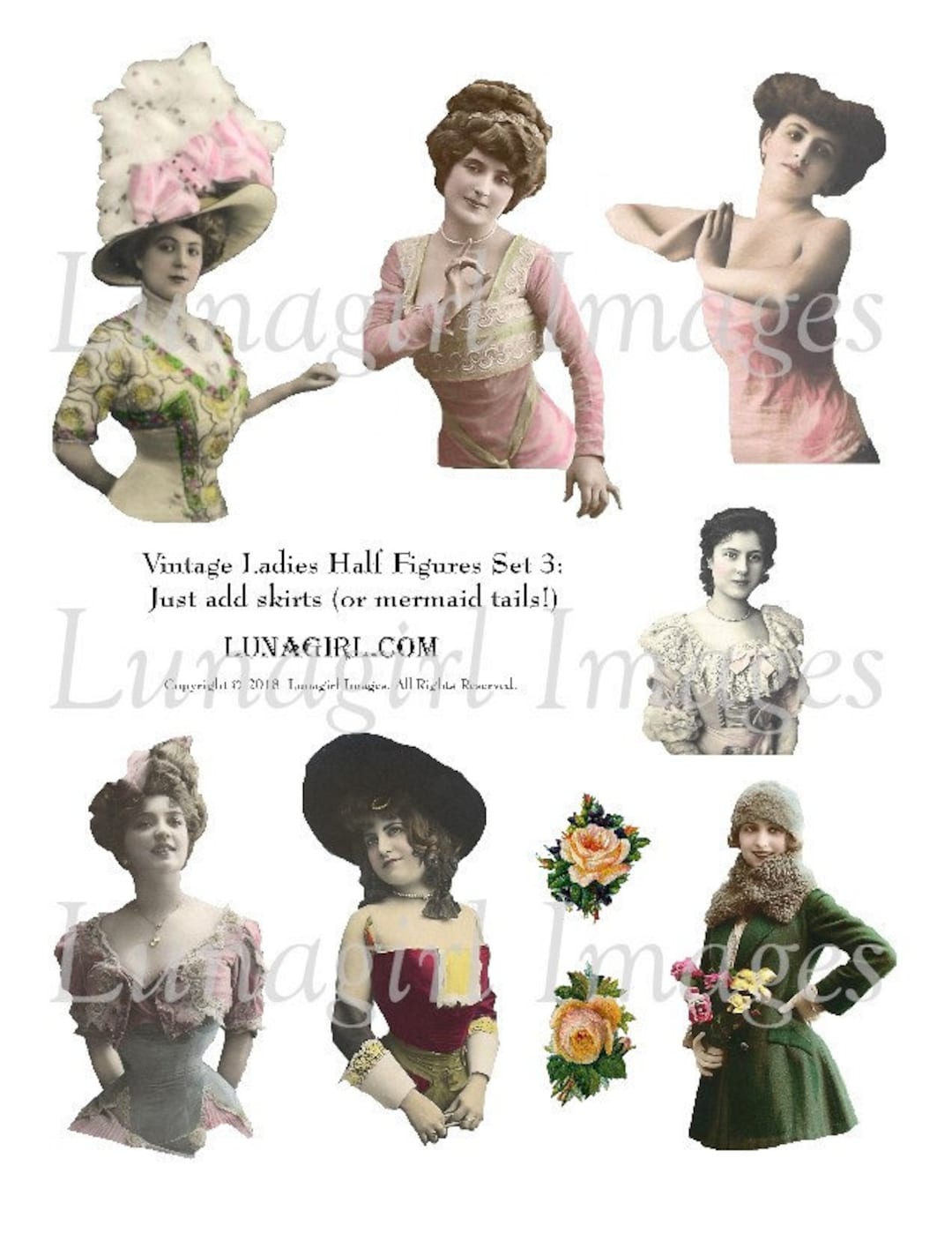 VINTAGE LADIES Half Figures Digital Collage Sheet, Victorian Women ...