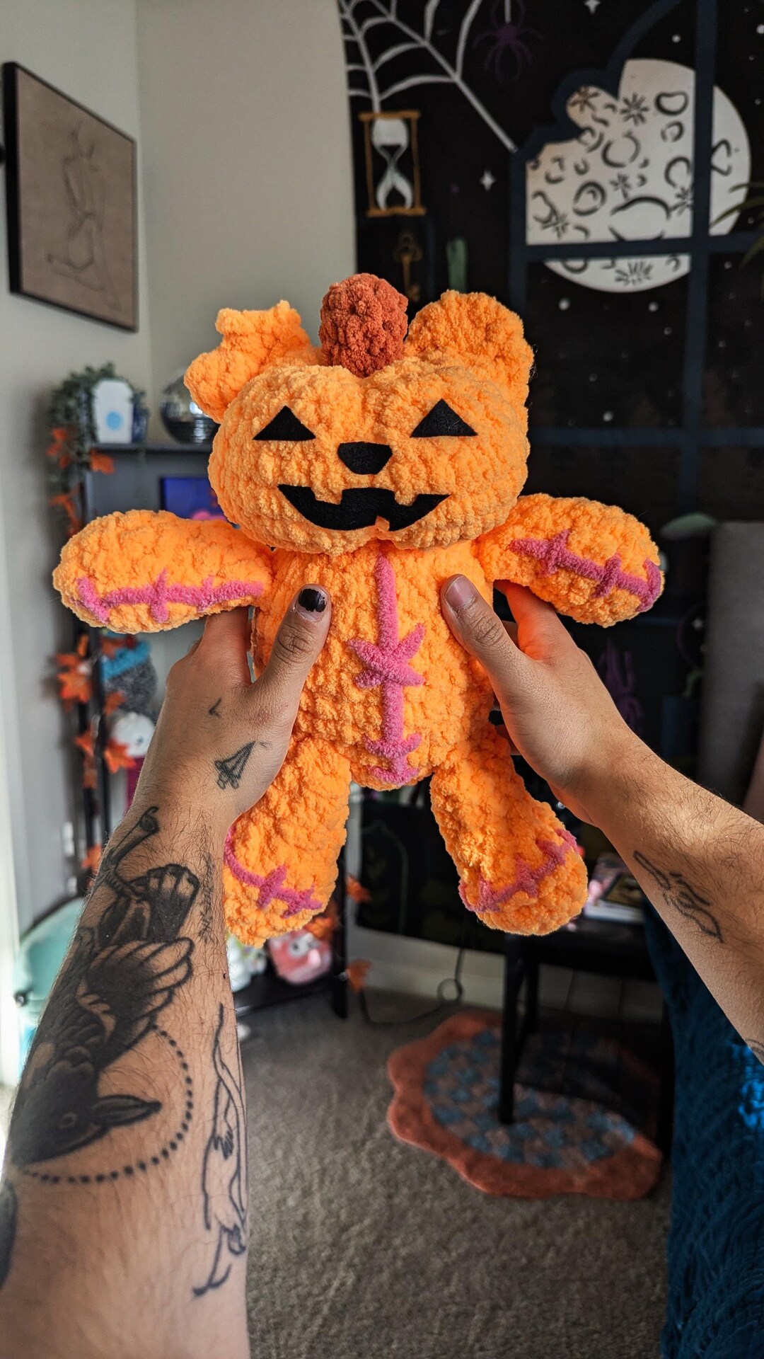 Handmade Pumpkin Bear Plush Unique Halloween Soft Toy Crochet Pumpkin ...