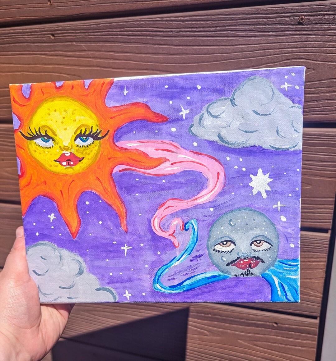Sun and Moon Painting, Abstract Wall Art, Witchy Canvas Painting, Sun ...