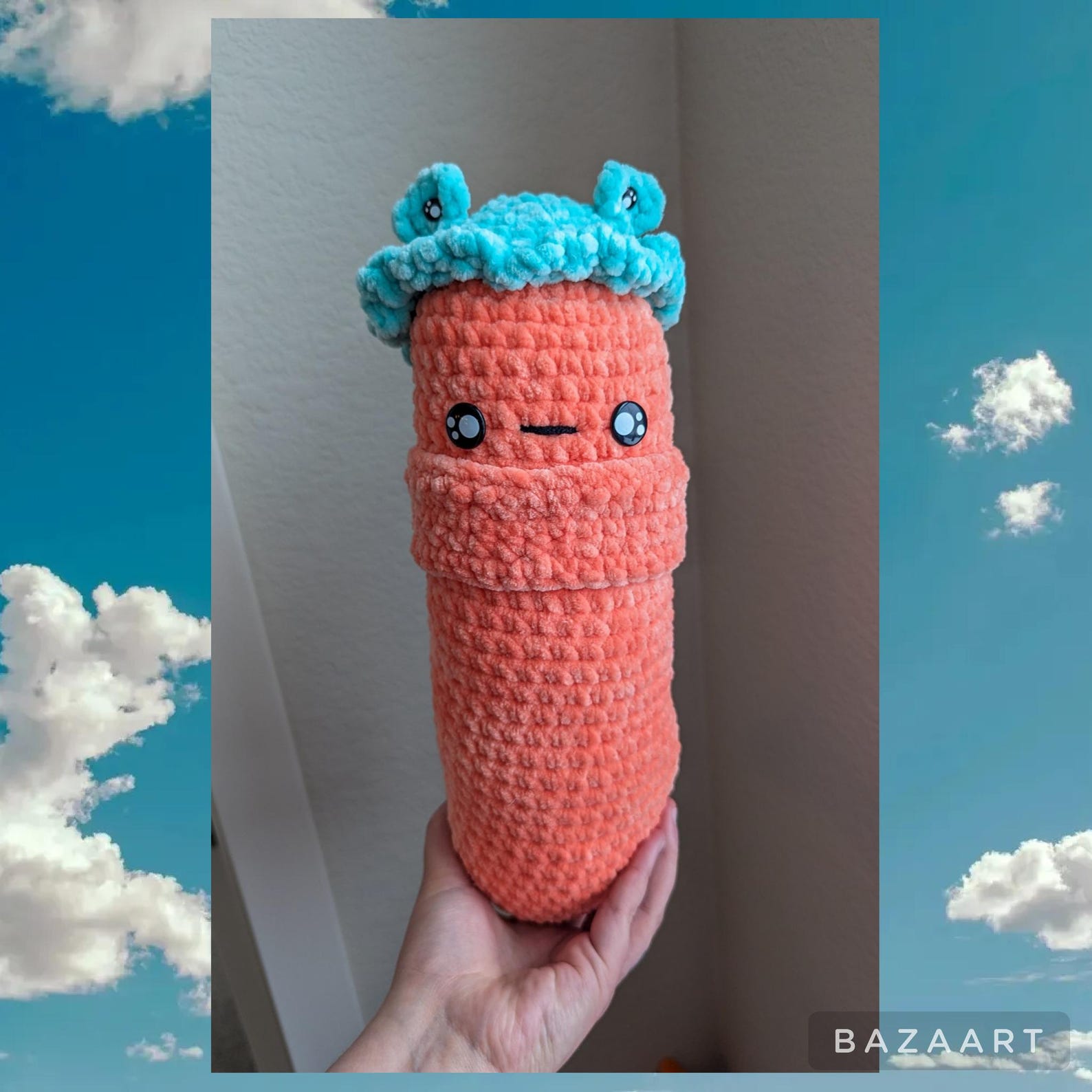 Worm W/ Frog Hat Plushie, Crochet Bug Creation, Frog, Cute Plushie, Eek ...