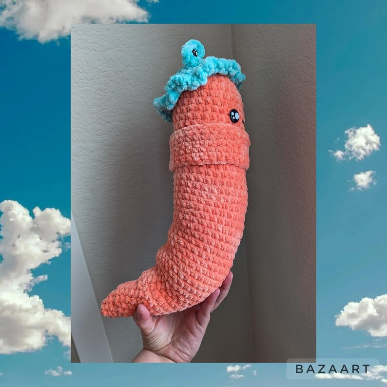 Worm W/ Frog Hat Plushie, Crochet Bug Creation, Frog, Cute Plushie, Eek ...