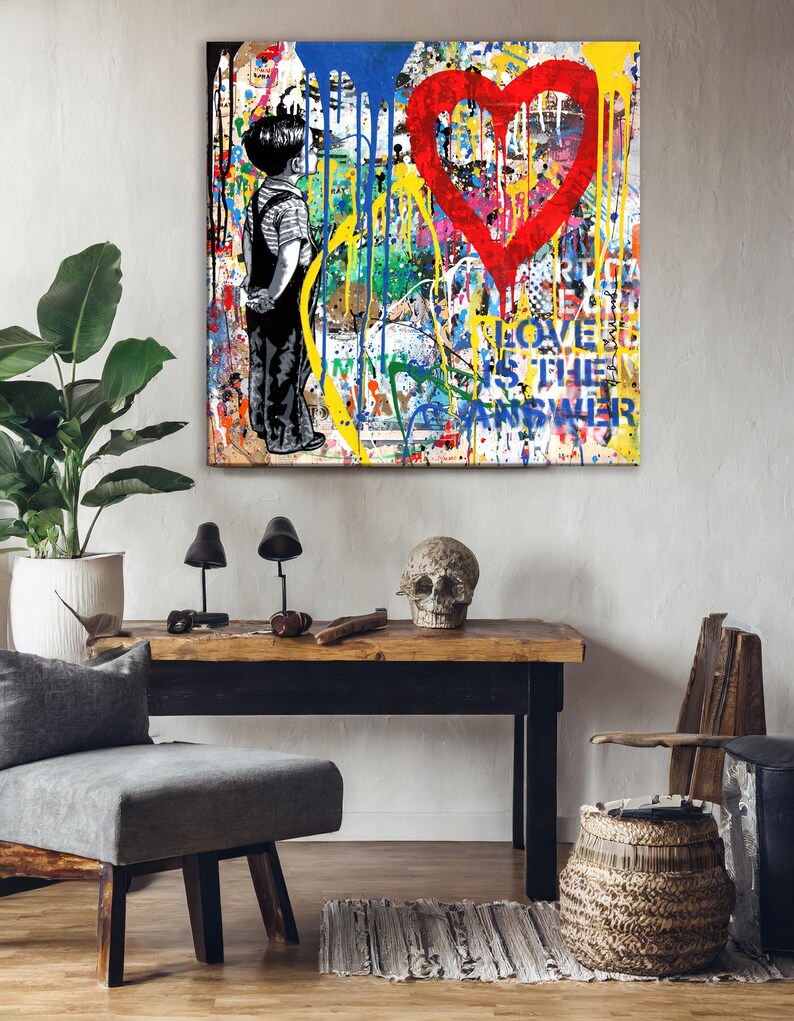 Banksy Kid Love is the Answer Pop Art Graffiti Square Canvas Art ...