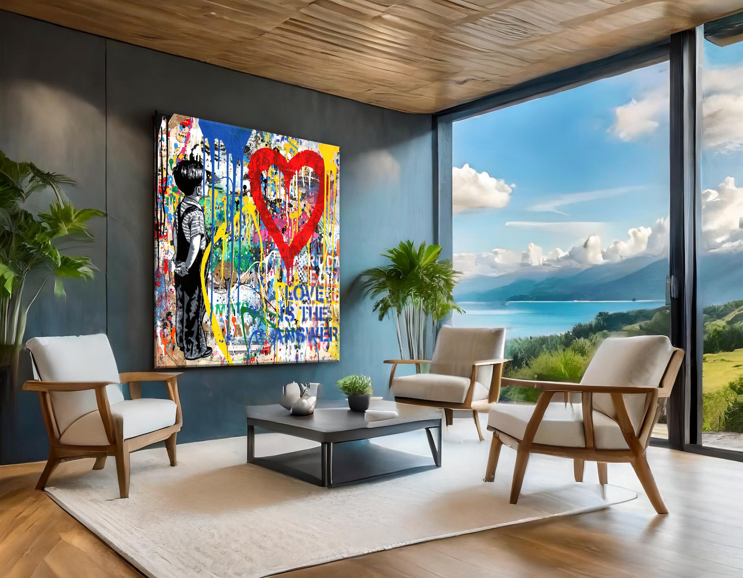 Banksy Kid Love is the Answer Pop Art Graffiti Square Canvas Art ...