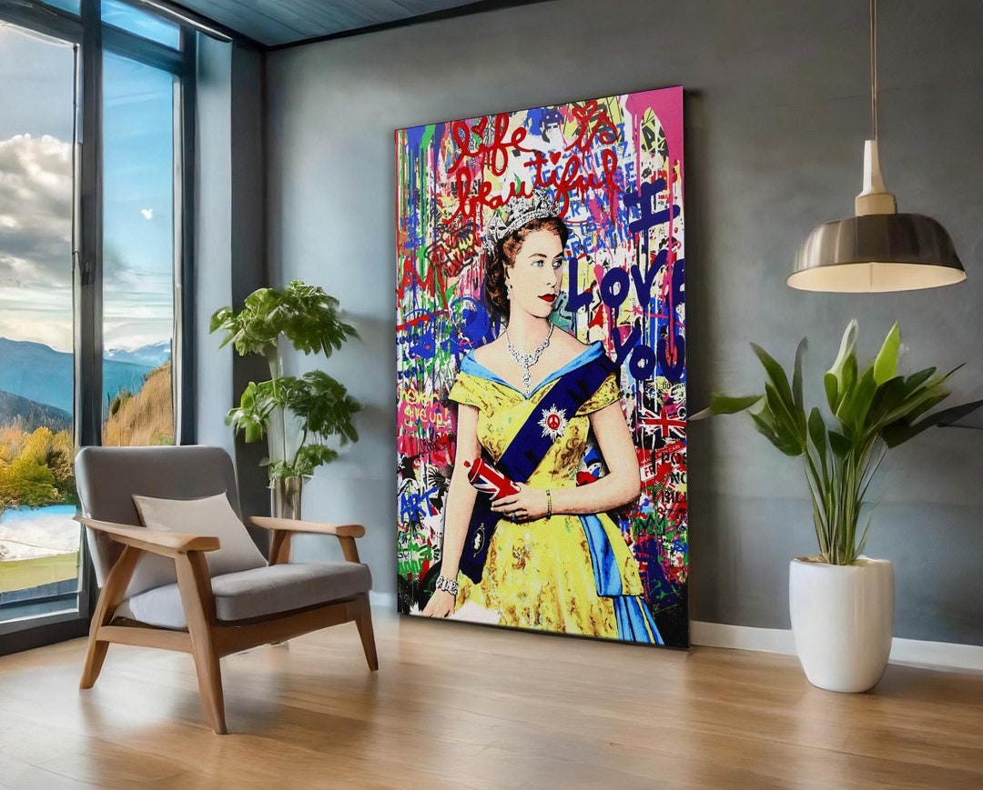 Queen Elizabeth Pop Art Oil Painting or Canvas Print, Graffiti Queen ...