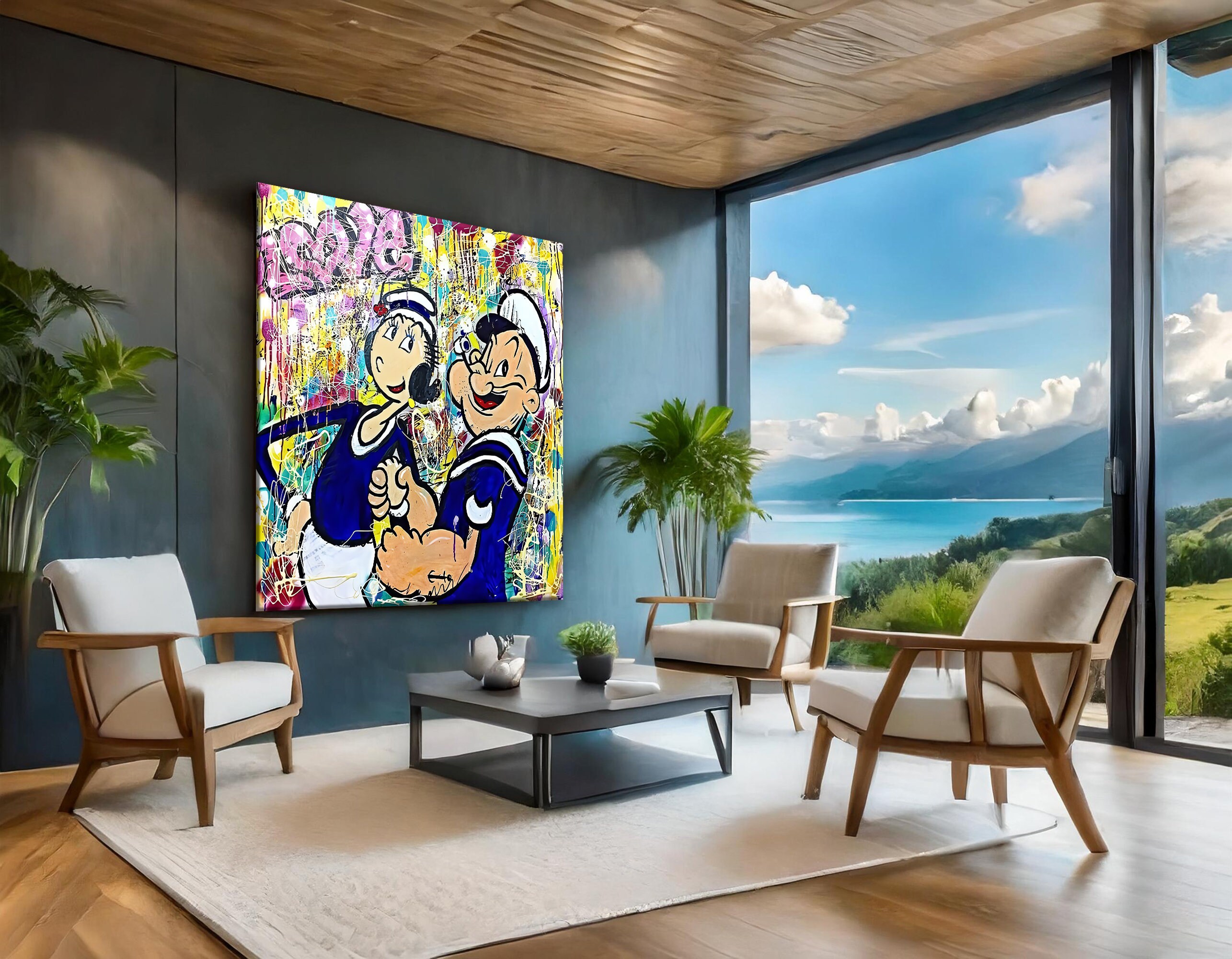 Popeye Pop Art Graffiti Canvas, Banksy Popeye Graffiti Luxury Painting ...