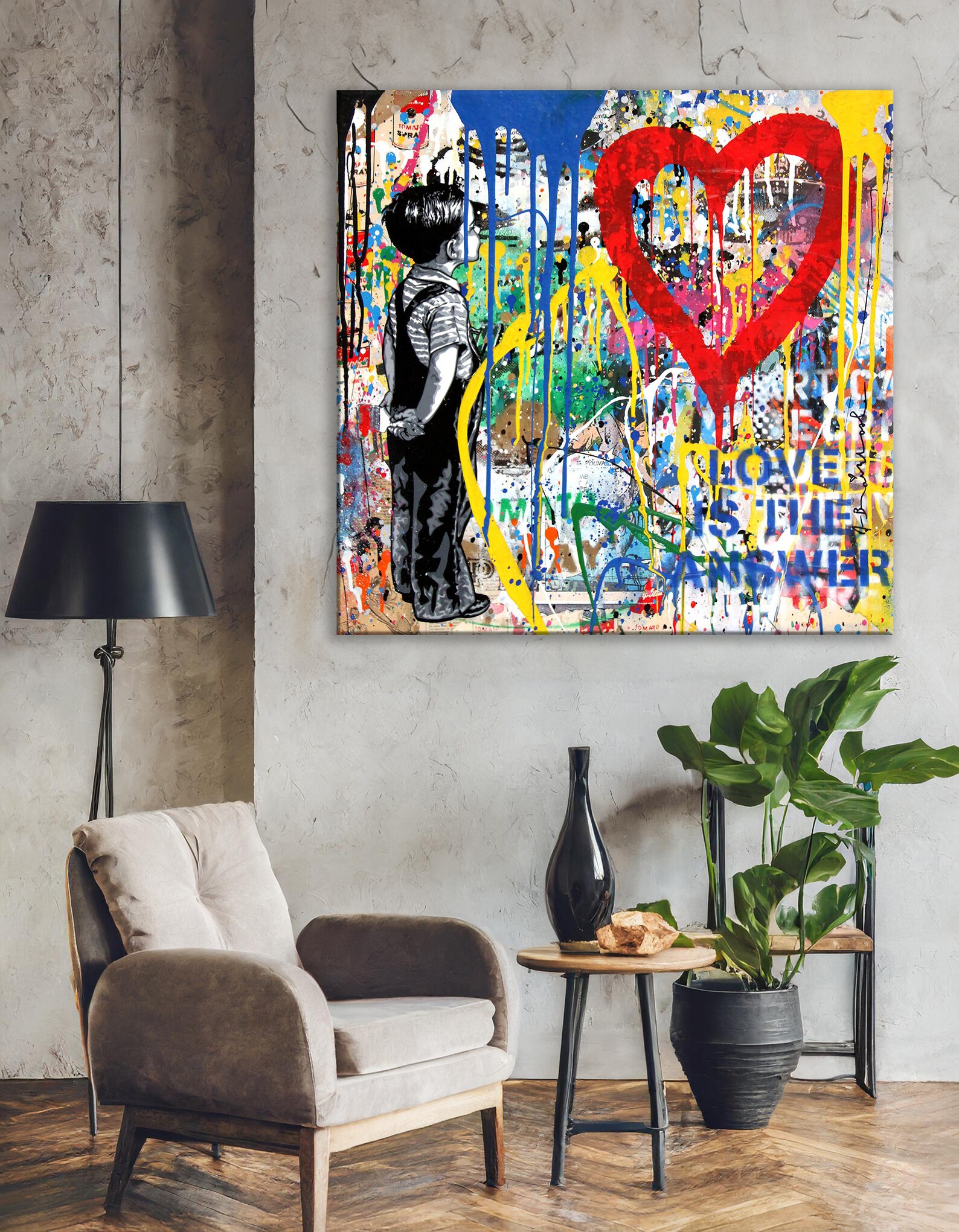 Banksy Kid Love is the Answer Pop Art Graffiti Square Canvas Art ...