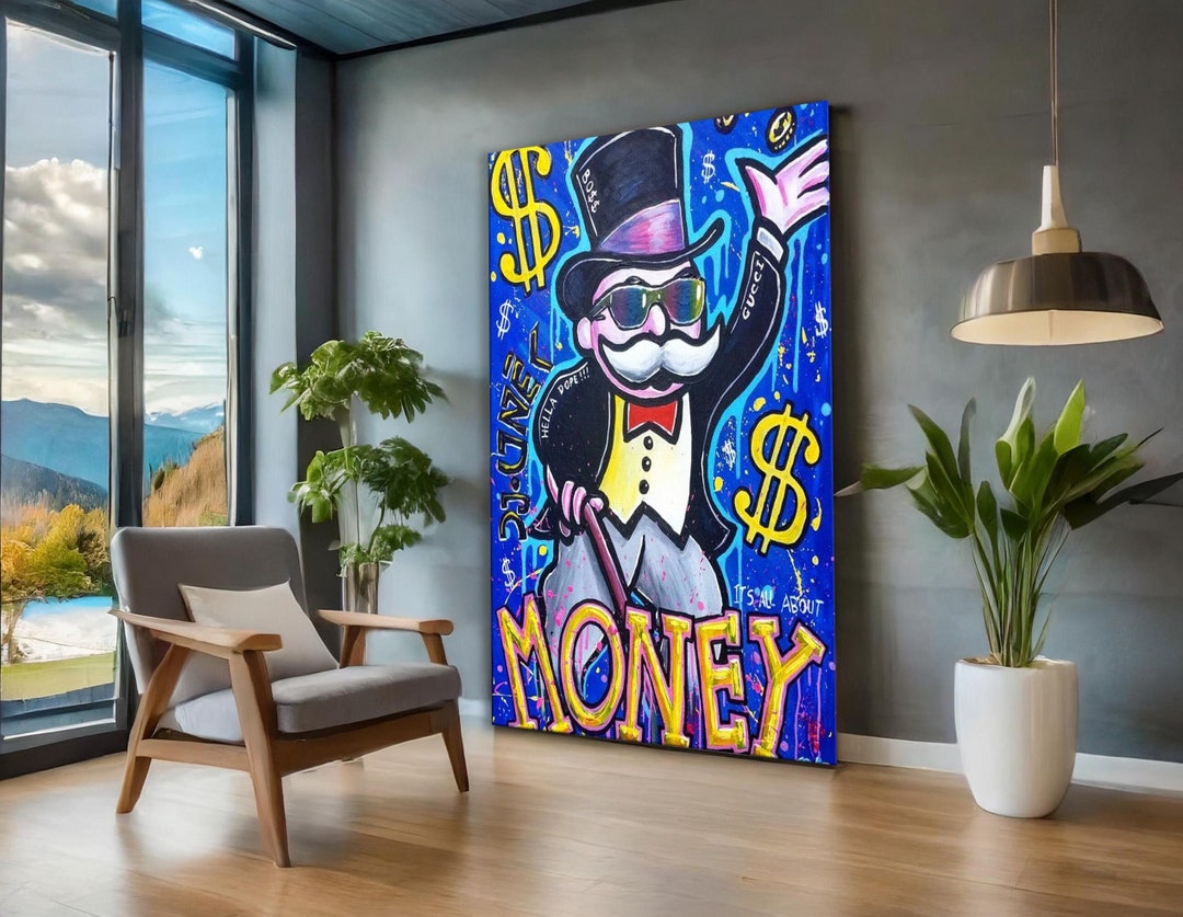 Money Monopoly Pop Art Oil Painting or Canvas Print, Monopoly Man ...