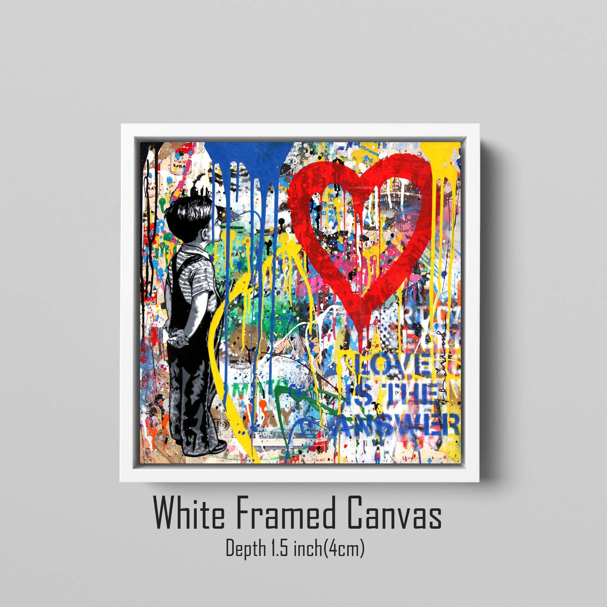 Banksy Kid Love is the Answer Pop Art Graffiti Square Canvas Art ...