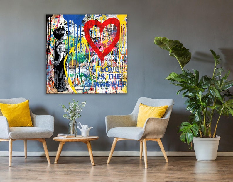 Banksy Kid Love is the Answer Pop Art Graffiti Square Canvas Art ...