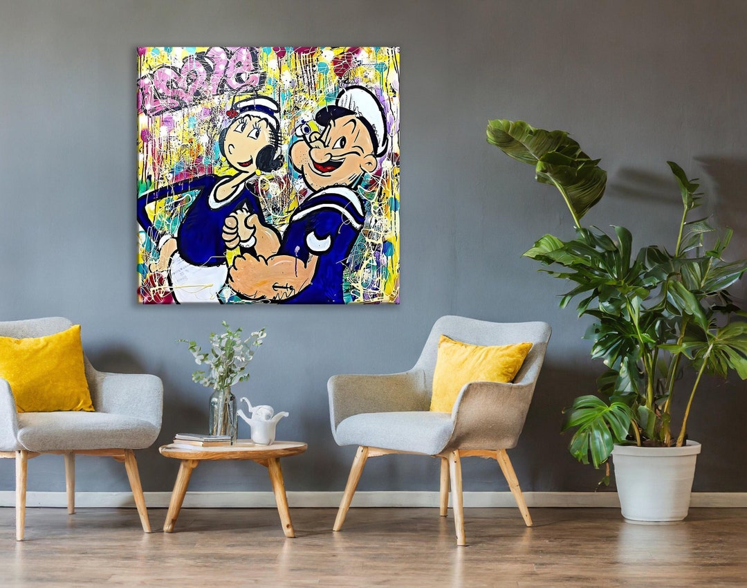Popeye Pop Art Graffiti Canvas, Banksy Popeye Graffiti Luxury Painting ...